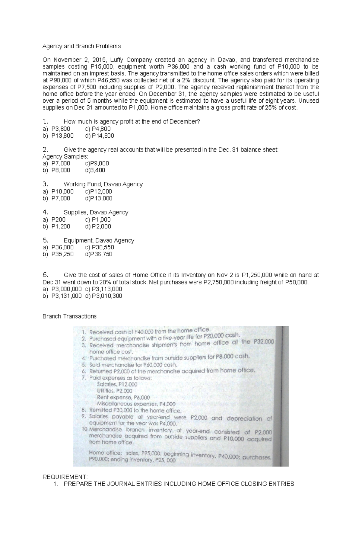 Agency-and-Branch-Sample-Problems-SC - Agency and Branch Problems On November 2, 2015, Luffy ...