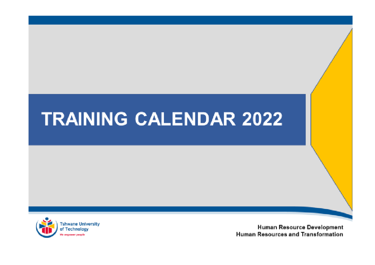 HRD Training calendar 2022 - TRAINING OPPORTUNITIES @ TUT Background ...