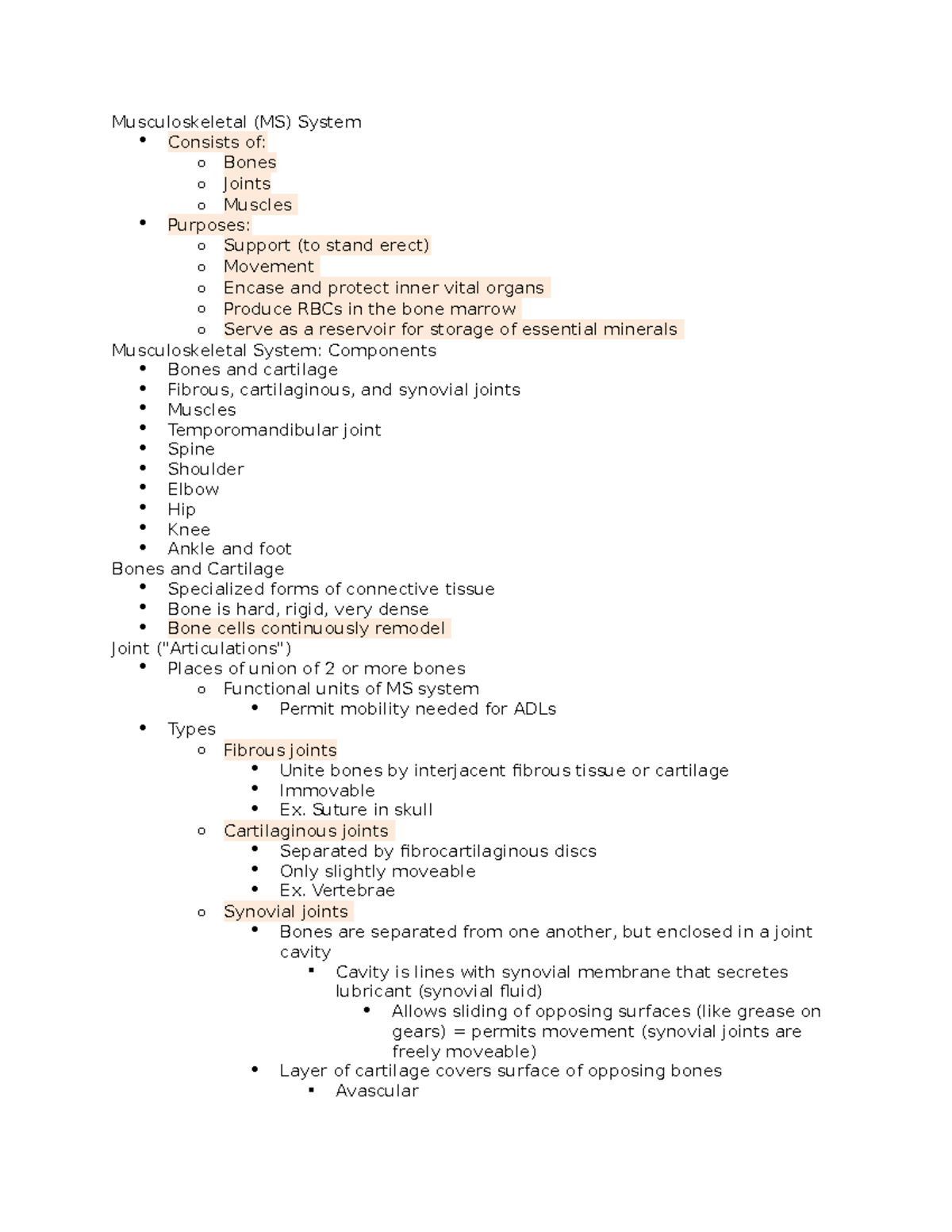 MS - part 1 - Musculoskeletal (MS) System Consists of: o Bones o Joints ...