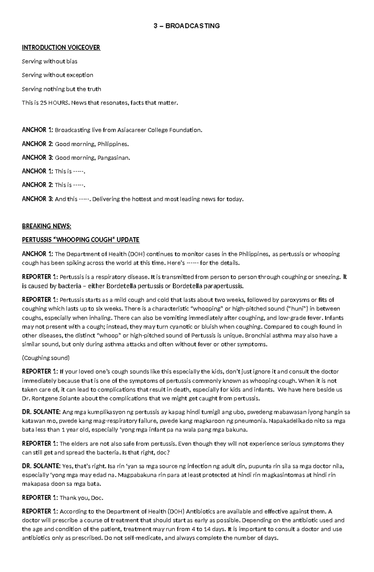 3- Broadcasting - INTRODUCTION VOICEOVER Serving without bias Serving ...