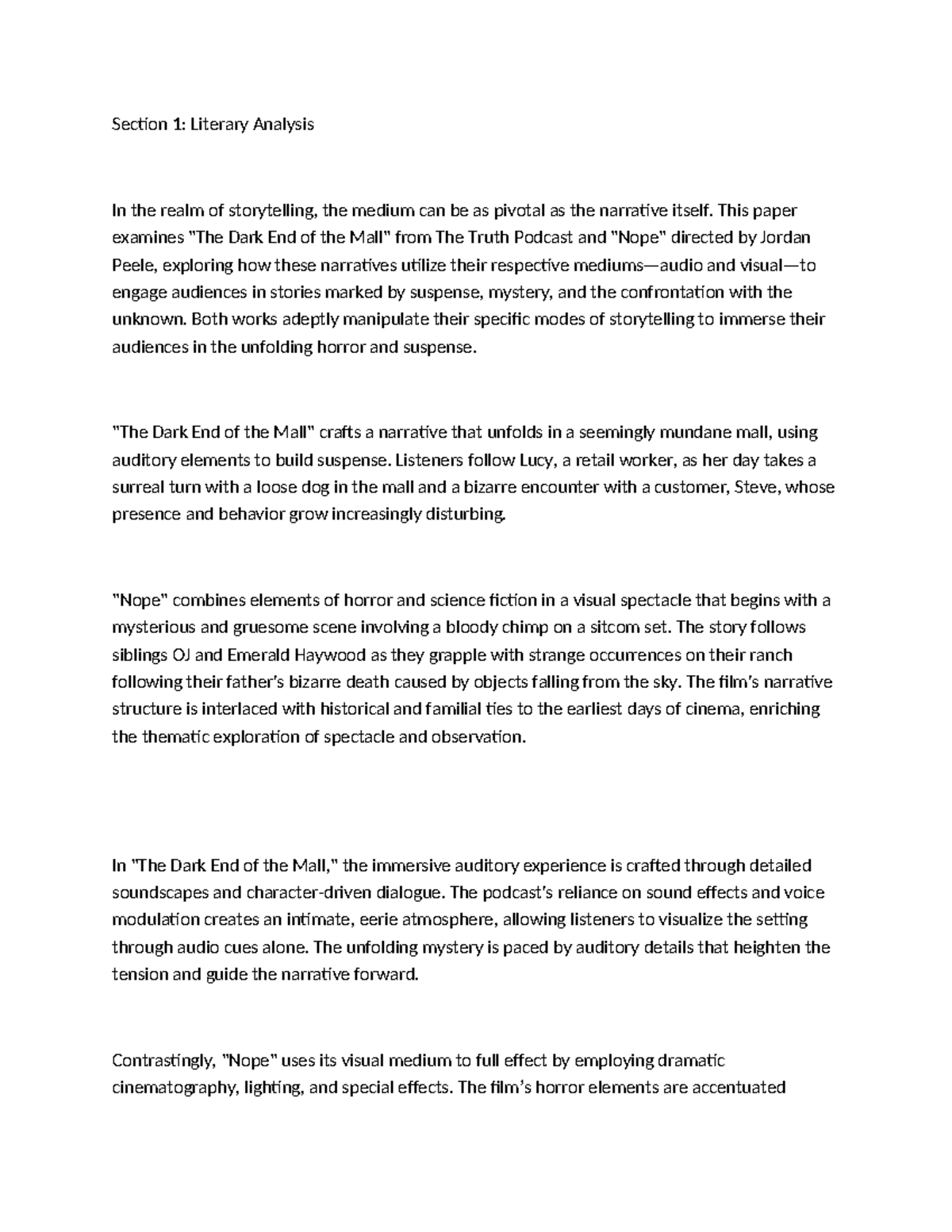 ENG-201 Paper 3 Literary Analysis - Section 1: Literary Analysis In the ...