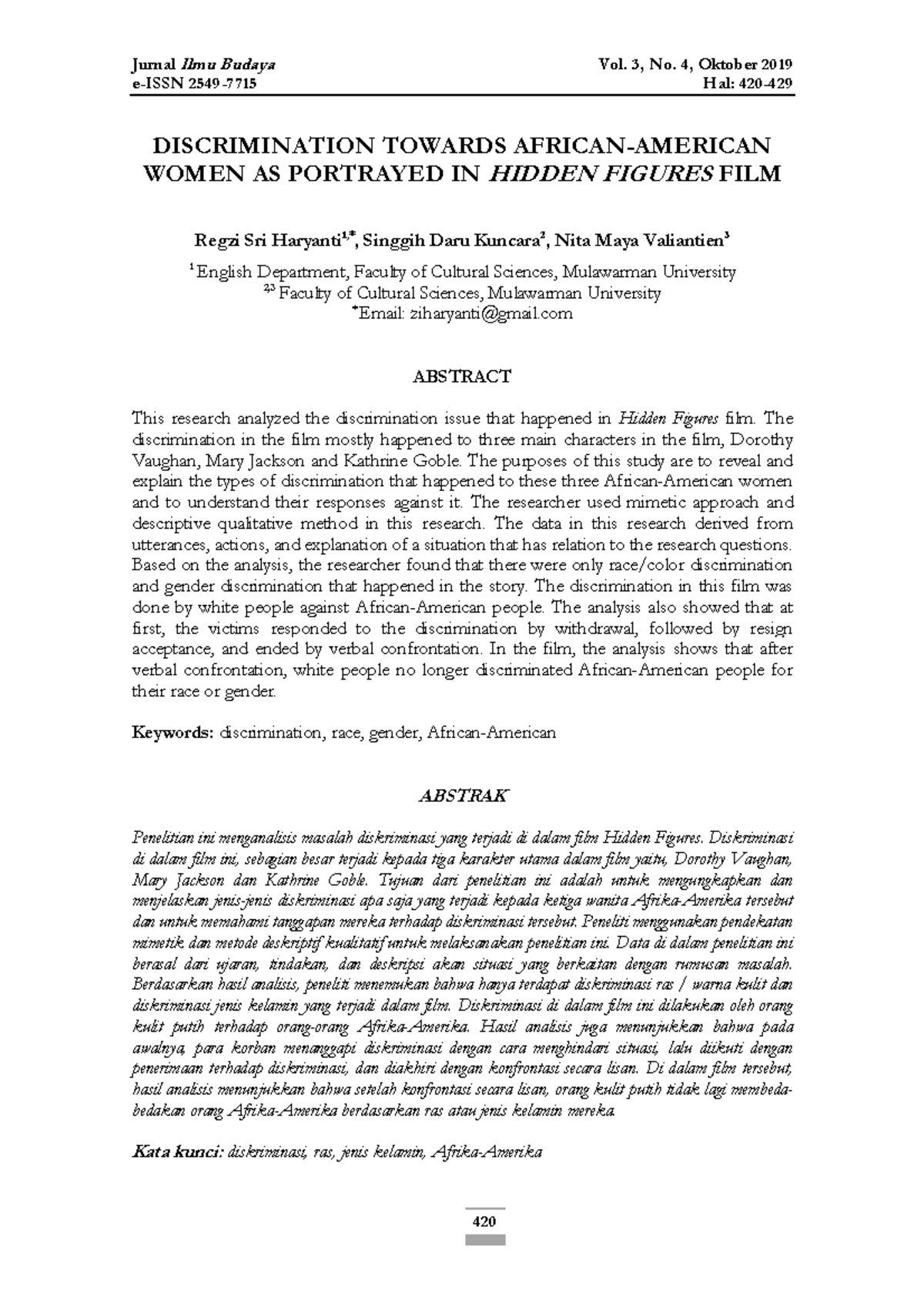 2259 7047 1 PB - this is a pdf - e-ISSN 2549- 7715 Hal: 420 - 429 DISCRIMINATION TOWARDS - Studocu