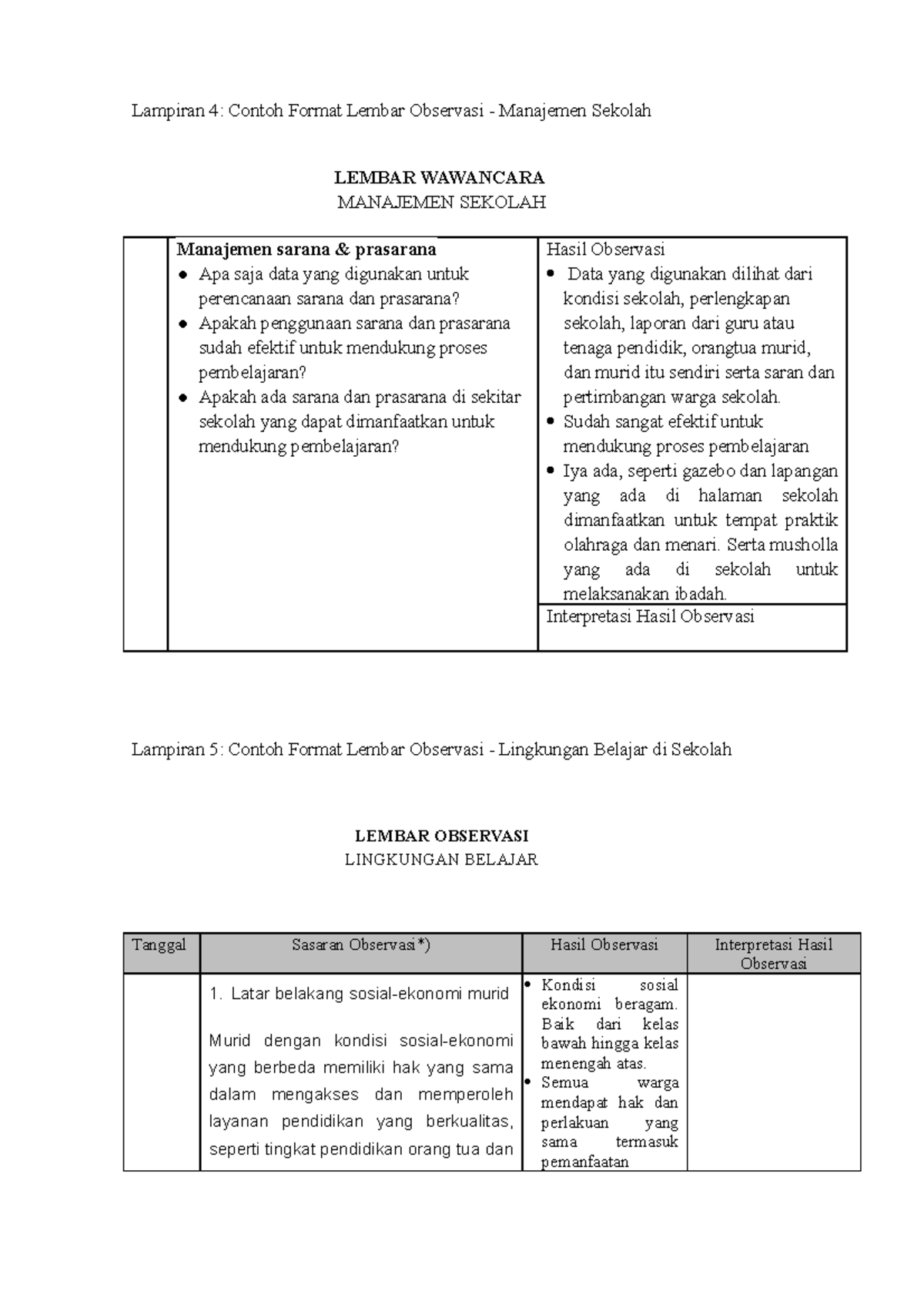 Lampiran 4 (sarana dan prasarana) dan lampiran 5 - Lampiran 4: Contoh ...