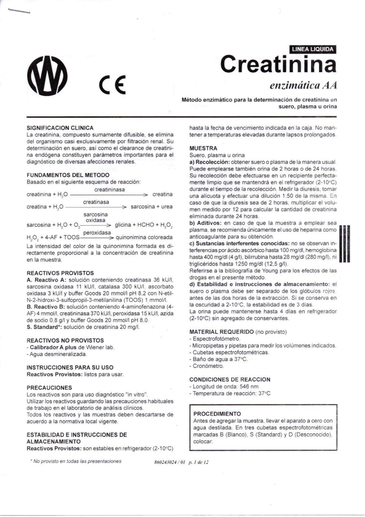 Inserto Determinación de Creatinina Enzimática AA - Bioquímica - Studocu