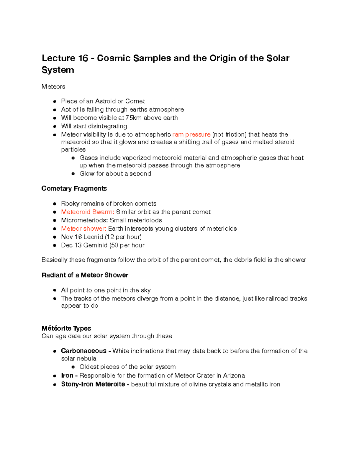 Lecture 16 - Cosmic Samples and the Origin of the Solar System ...