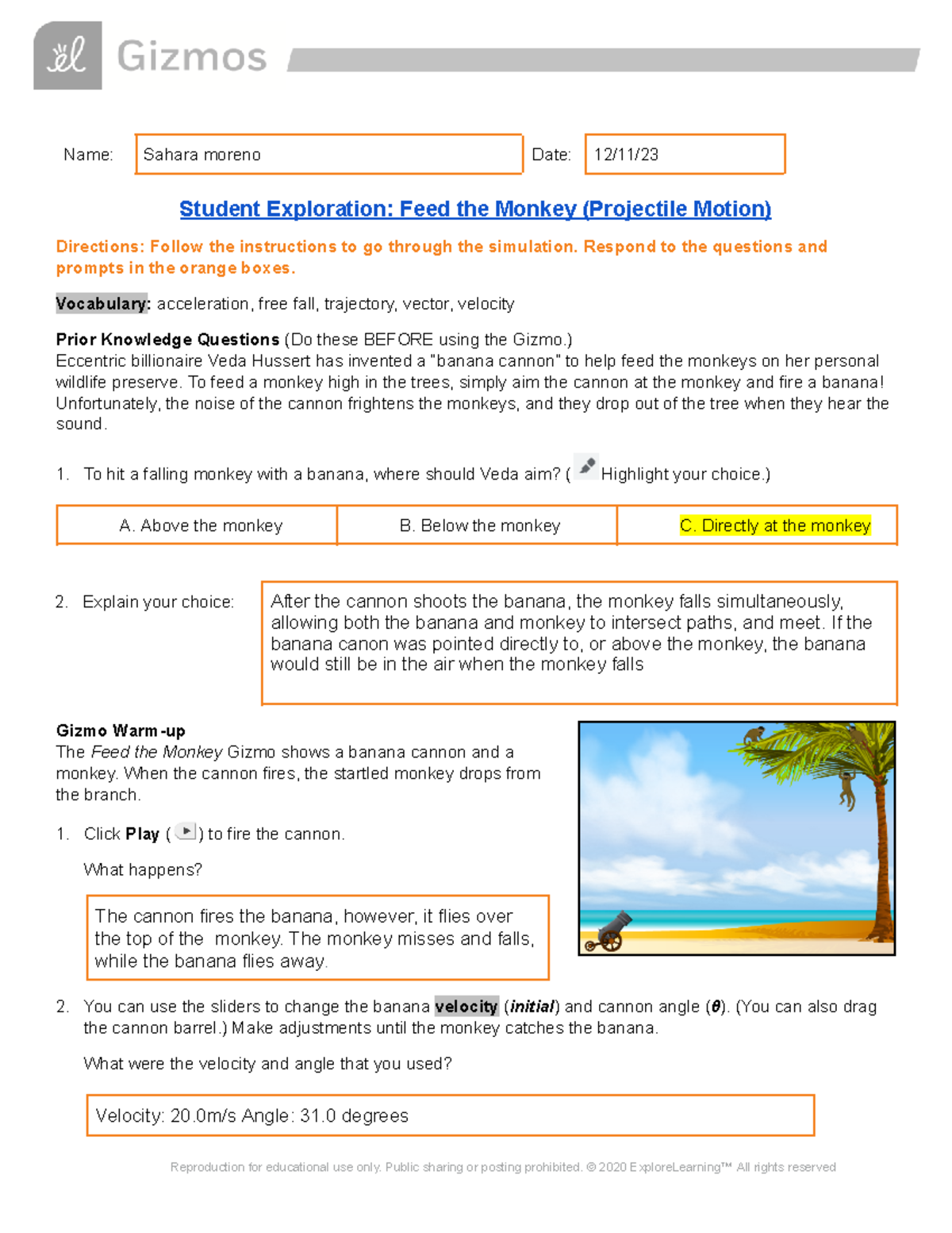 Feed the Monkey - Respond to the questions and prompts in the orange ...