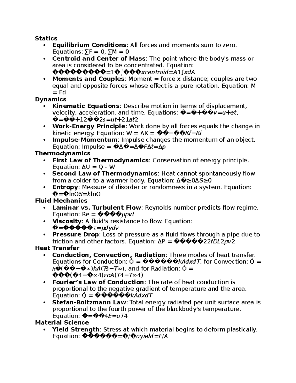 Statics - Class notes - Statics Equilibrium Conditions: All forces and ...