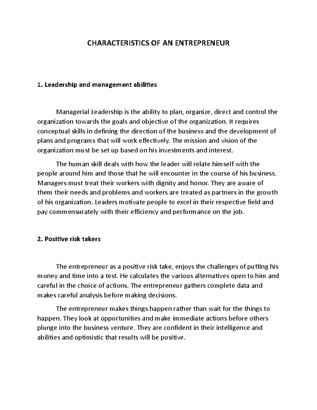 Characteristics of an Entrepreneur - CHARACTERISTICS OF AN ENTREPRENEUR ...