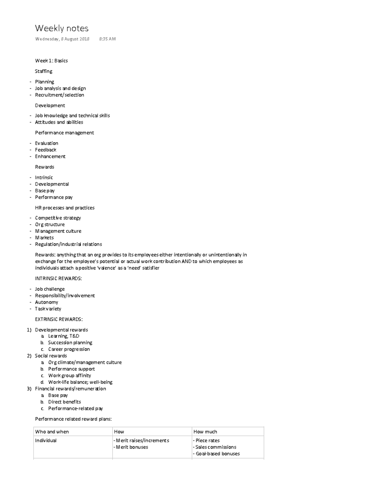 Rewards - Lecture notes 1-10 - Weekly notes Wednesday, 8 August 2018 8: ...