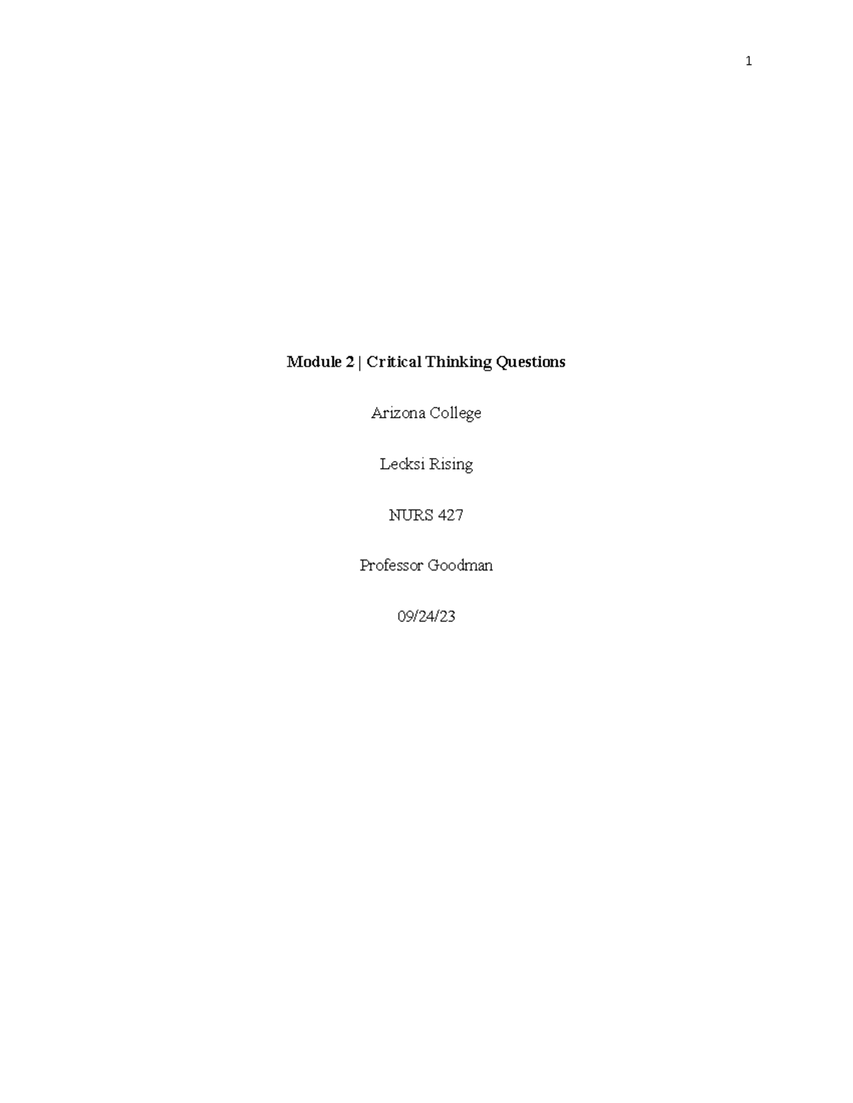 Ebp 924 - module questions - Module 2 | Critical Thinking Questions ...
