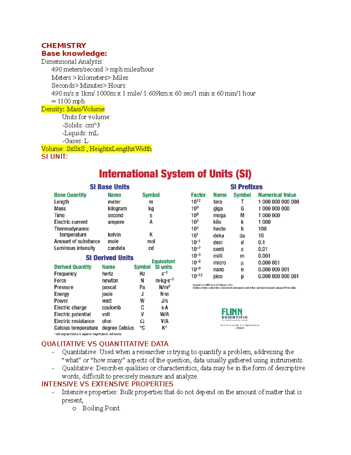 Chemistry notes - CHEMISTRY Base knowledge: Dimensional Analysis: 490 ...