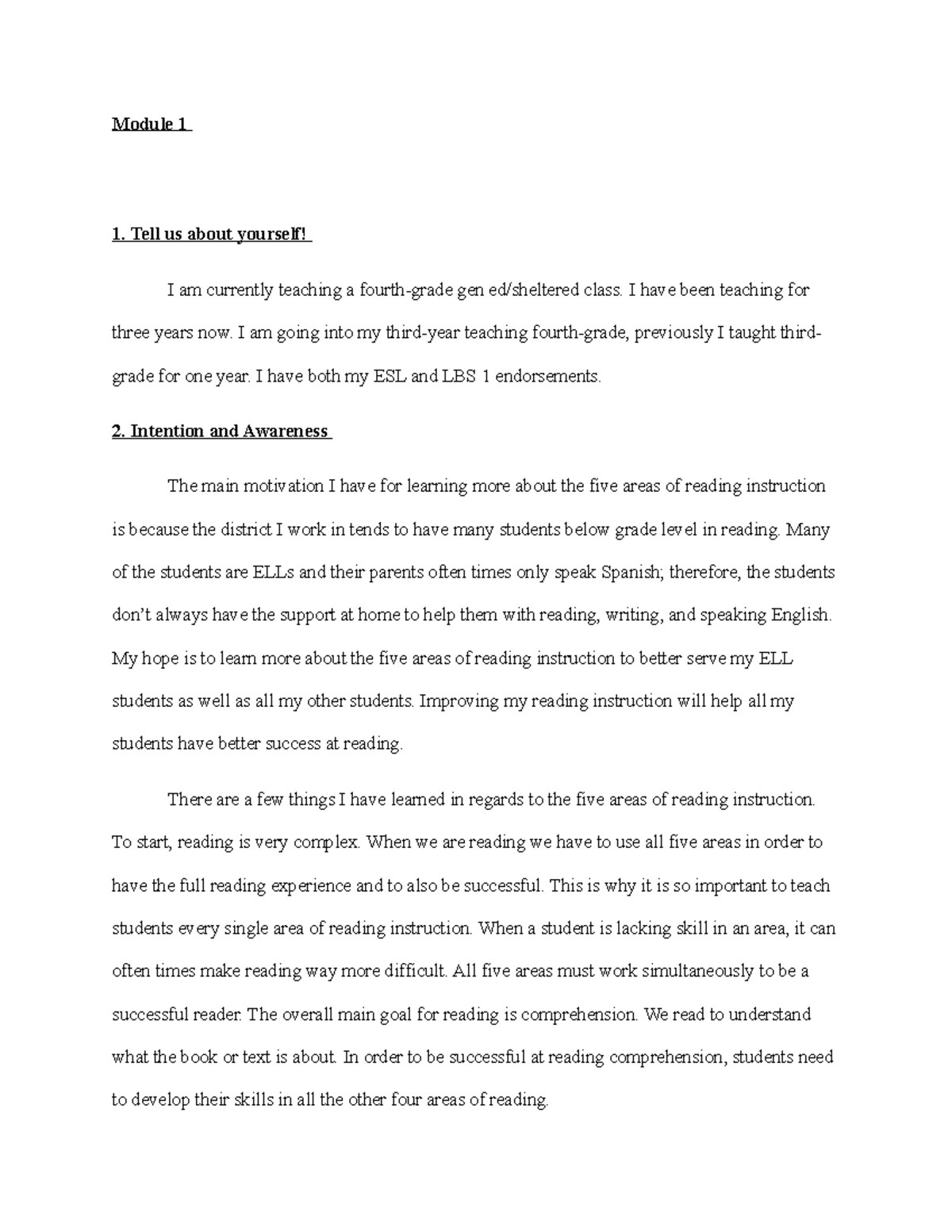 Five Keys to Reading Instruction Module 1 - Module 1 Tell us about ...