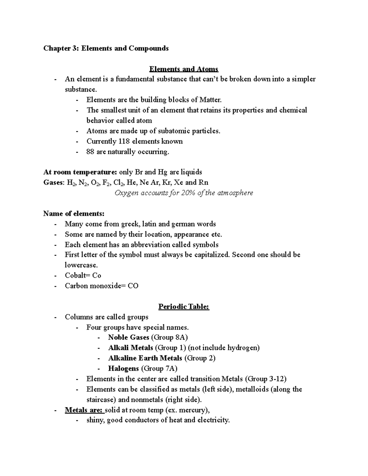 Chapter 3 Elements and Compounds - Chapter 3: Elements and Compounds ...