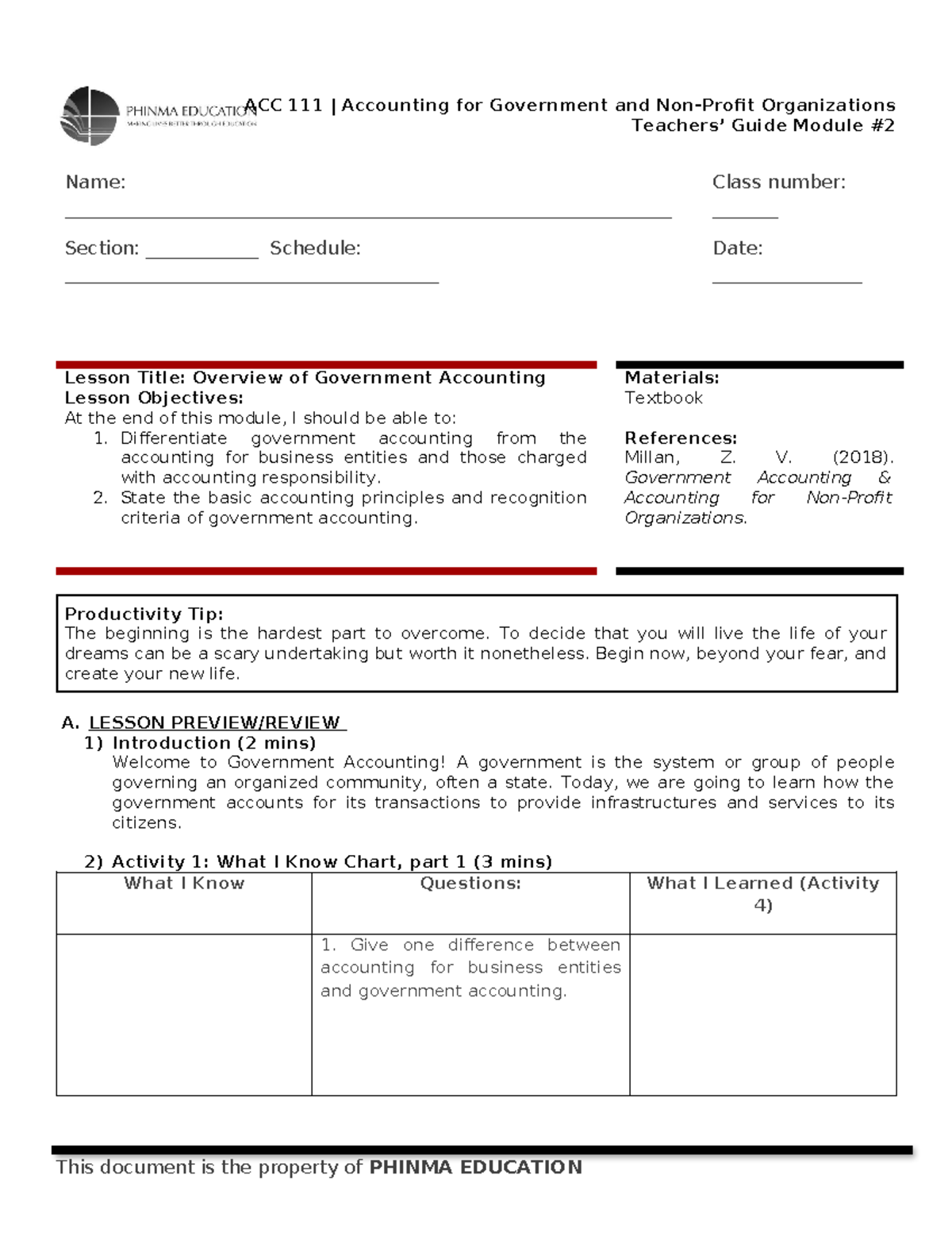 TG2-ACC-111 - Quiz - Teachers’ Guide Module Name: - Studocu