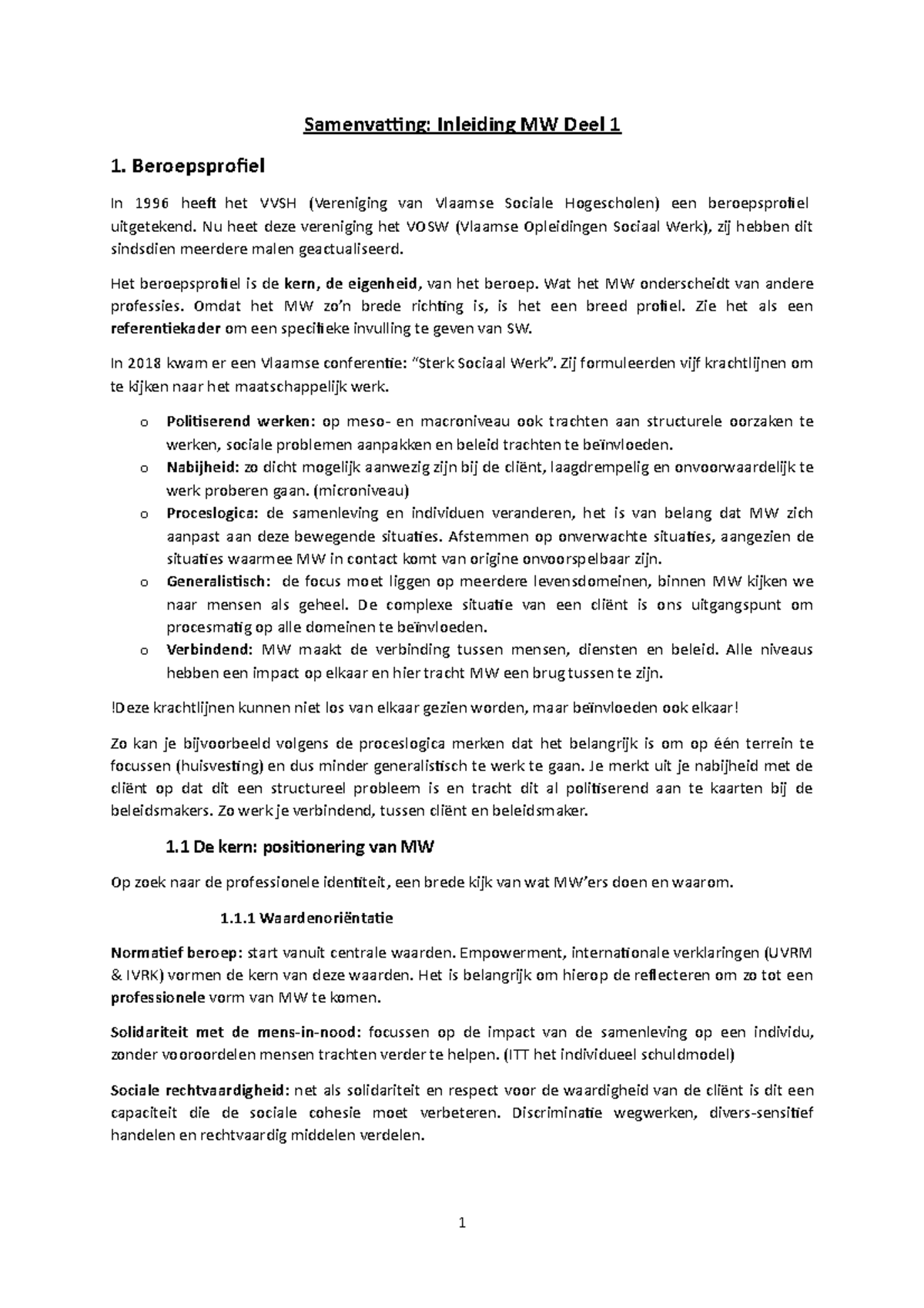 Samenvatting Inleiding MW - Beroepsprofiel In 1996 heeft het VVSH (Vereniging van Vlaamse ...