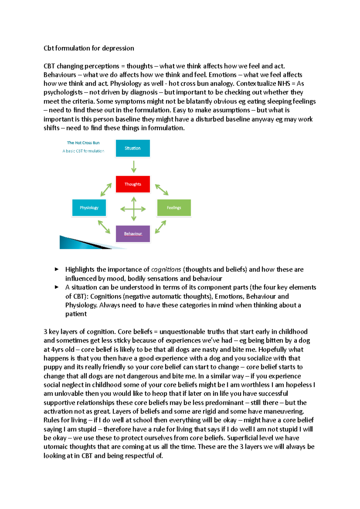 Cbt formulation for depression - Behaviours – what we do affects how we ...