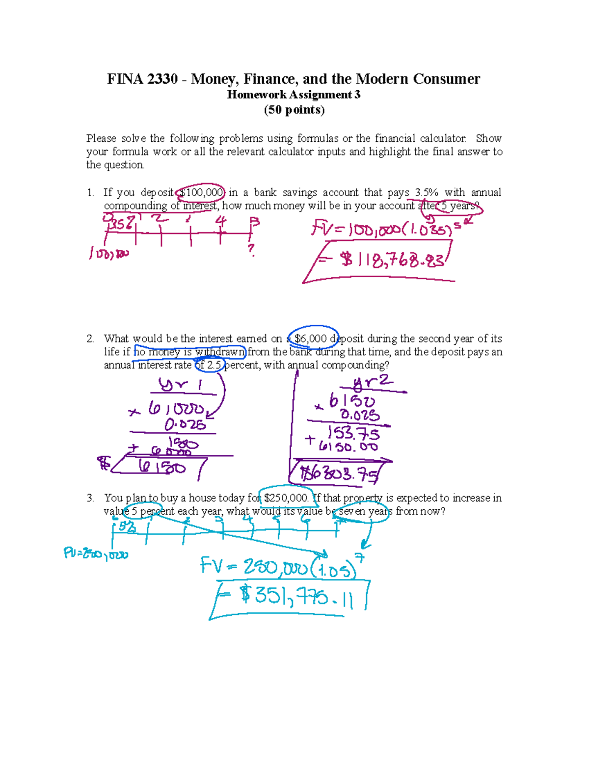 Finance homework 3 - FINA 2330 - Money, Finance, and the Modern ...