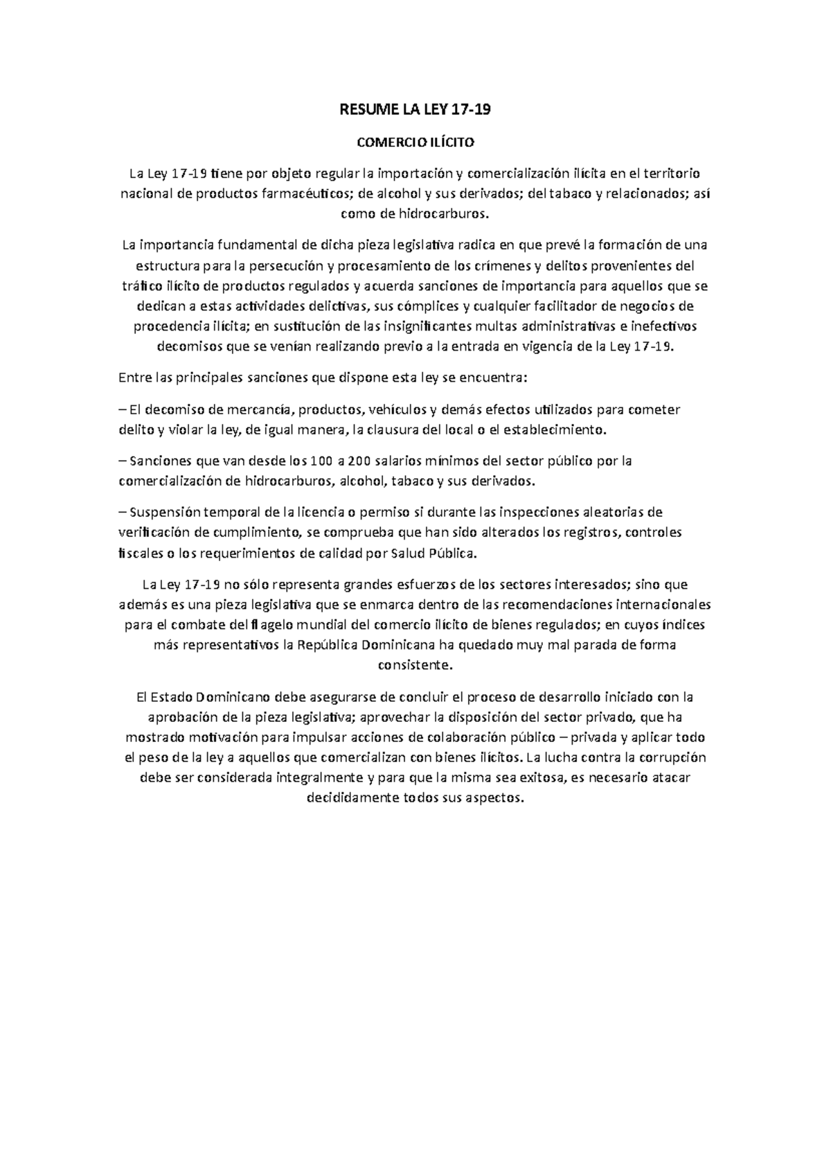 Resume LA LEY 17-19 - Apuntes - RESUME LA LEY 17- 19 COMERCIO ILÍCITO ...