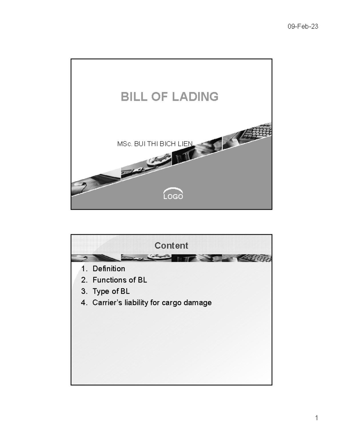 Chap 2c - Bill of lading and carrier liability - LOGO BILL OF LADING ...