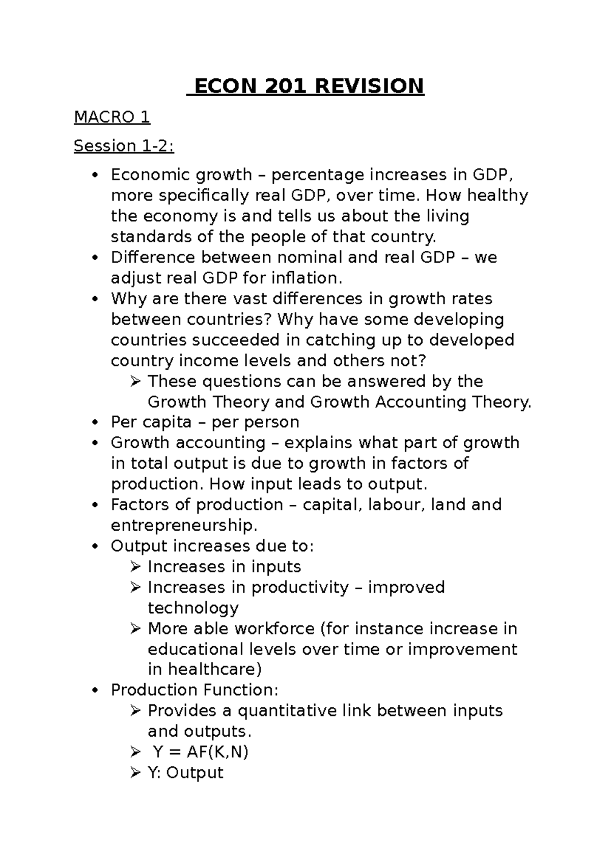 ECON 201 Session 1-2 Revision - ECON 201 REVISION MACRO 1 Session 1-2 ...
