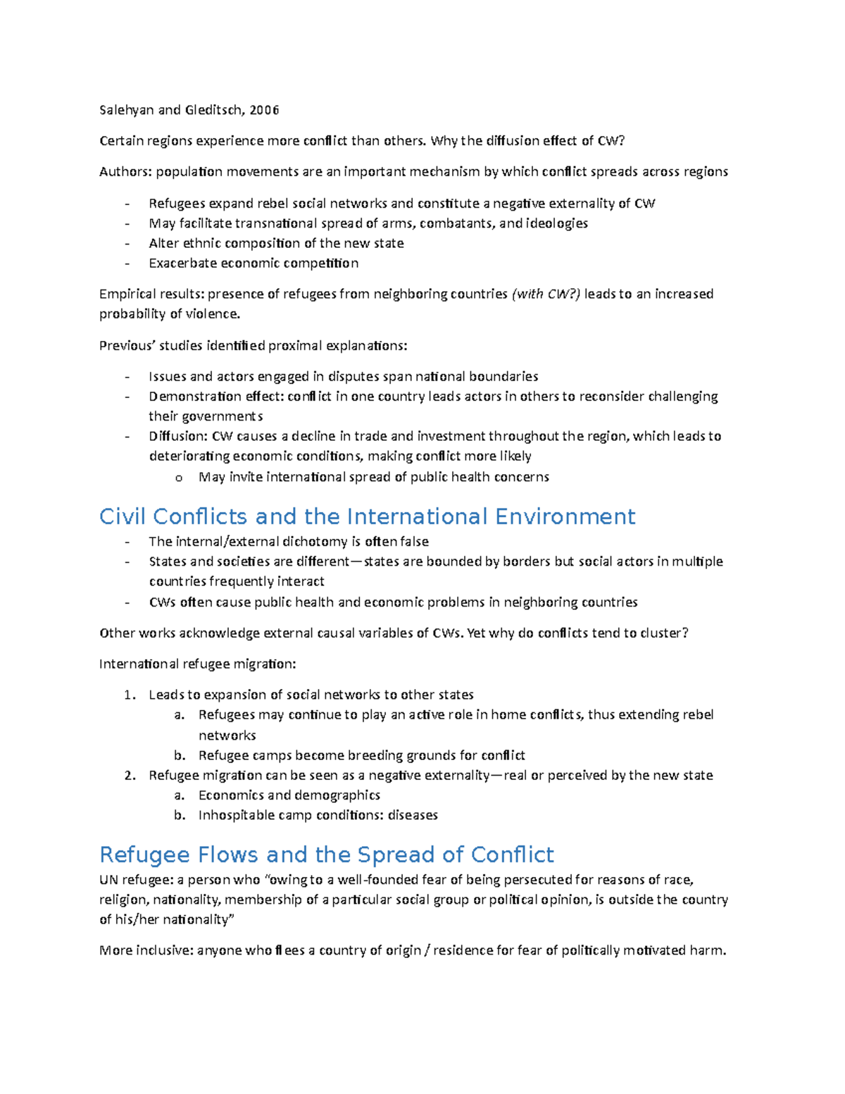 Week 7 - Salehyan and Gleditsch - Salehyan and Gleditsch, 2006 Certain ...