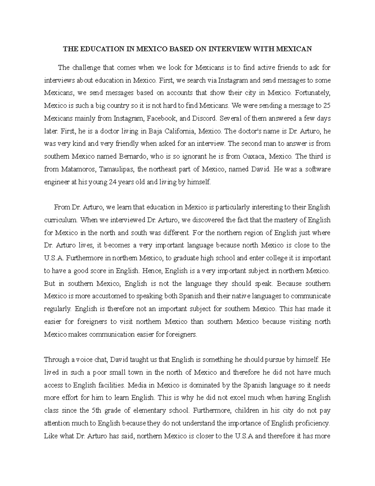 THE Education IN Mexico Based ON Interview WITH Mexican THE EDUCATION the-education-in-mexico-based-on-interview-with-mexican-the-education