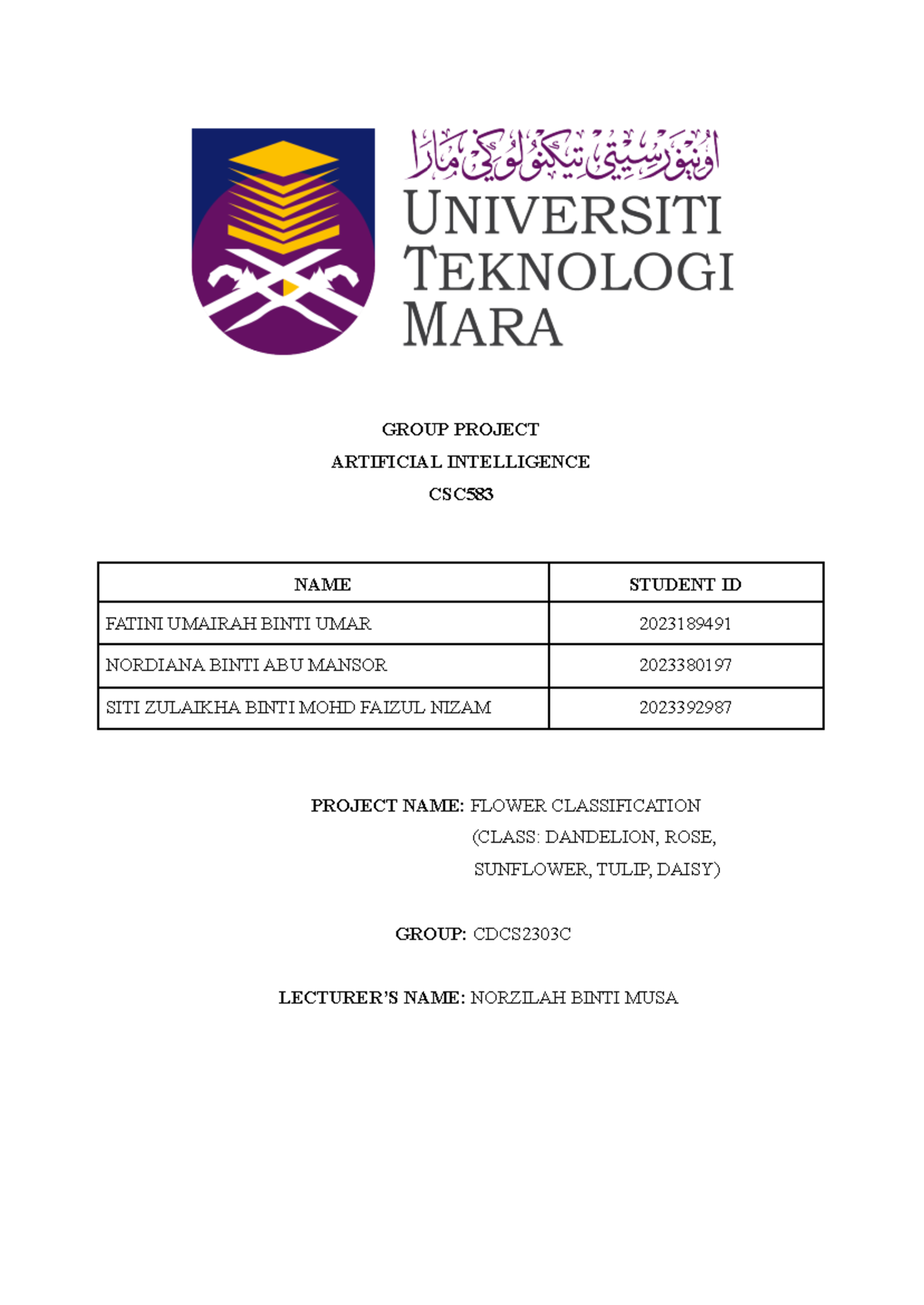CSC583 - Flower Classification 3C (Group 7) - GROUP PROJECT ARTIFICIAL ...