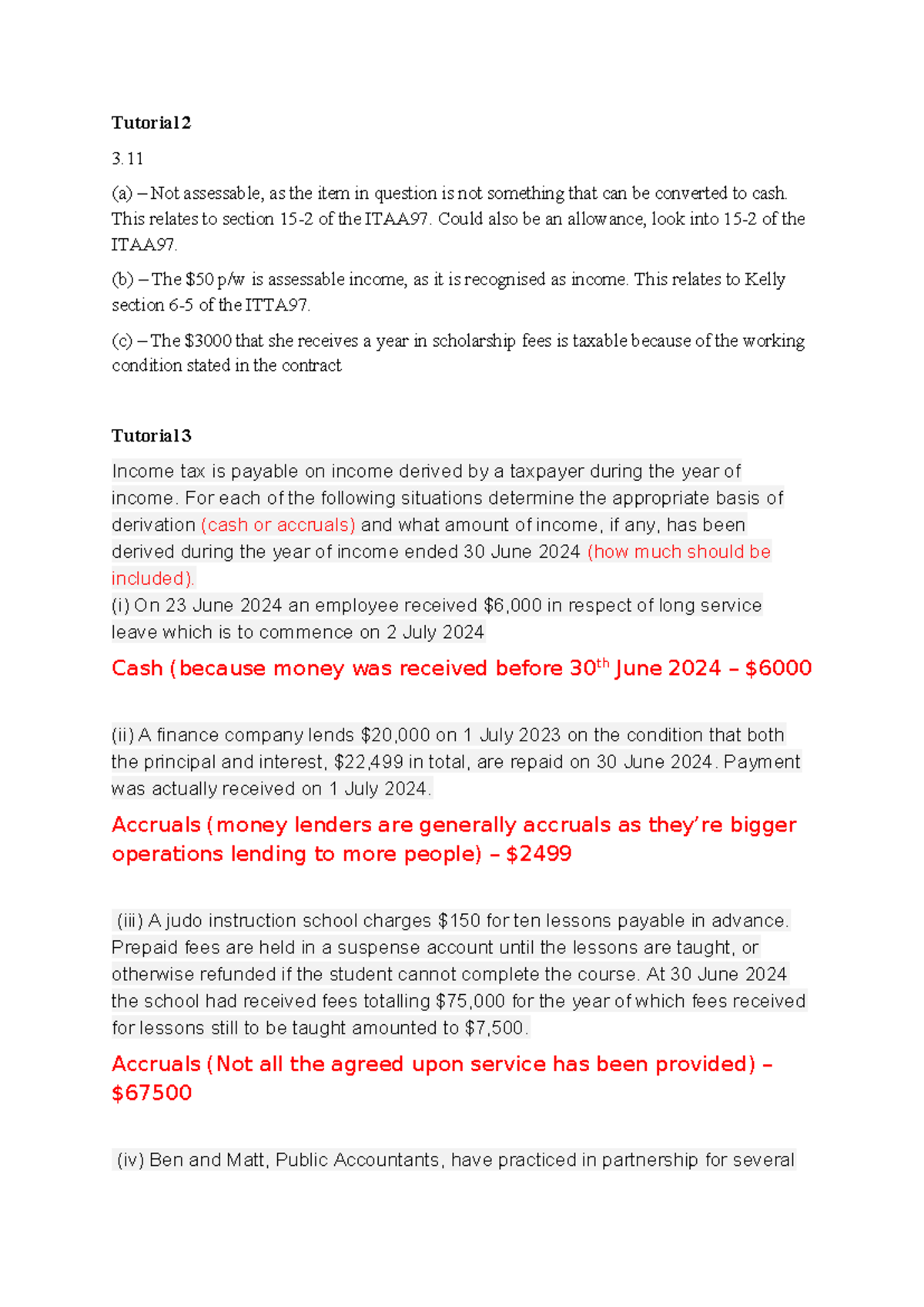 Week 2 tut questions - Tutorial 2 3. (a) – Not assessable, as the item ...