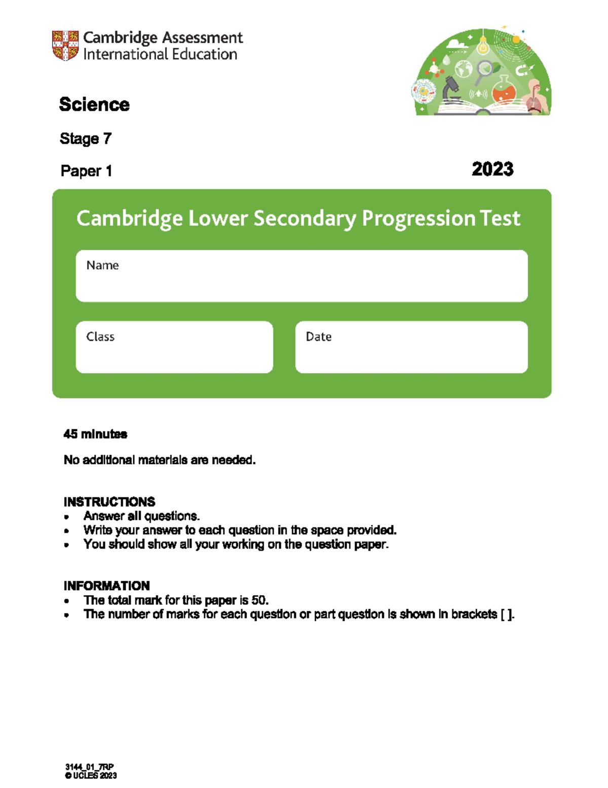 Science paper 1 stage 7 2023 - Studocu
