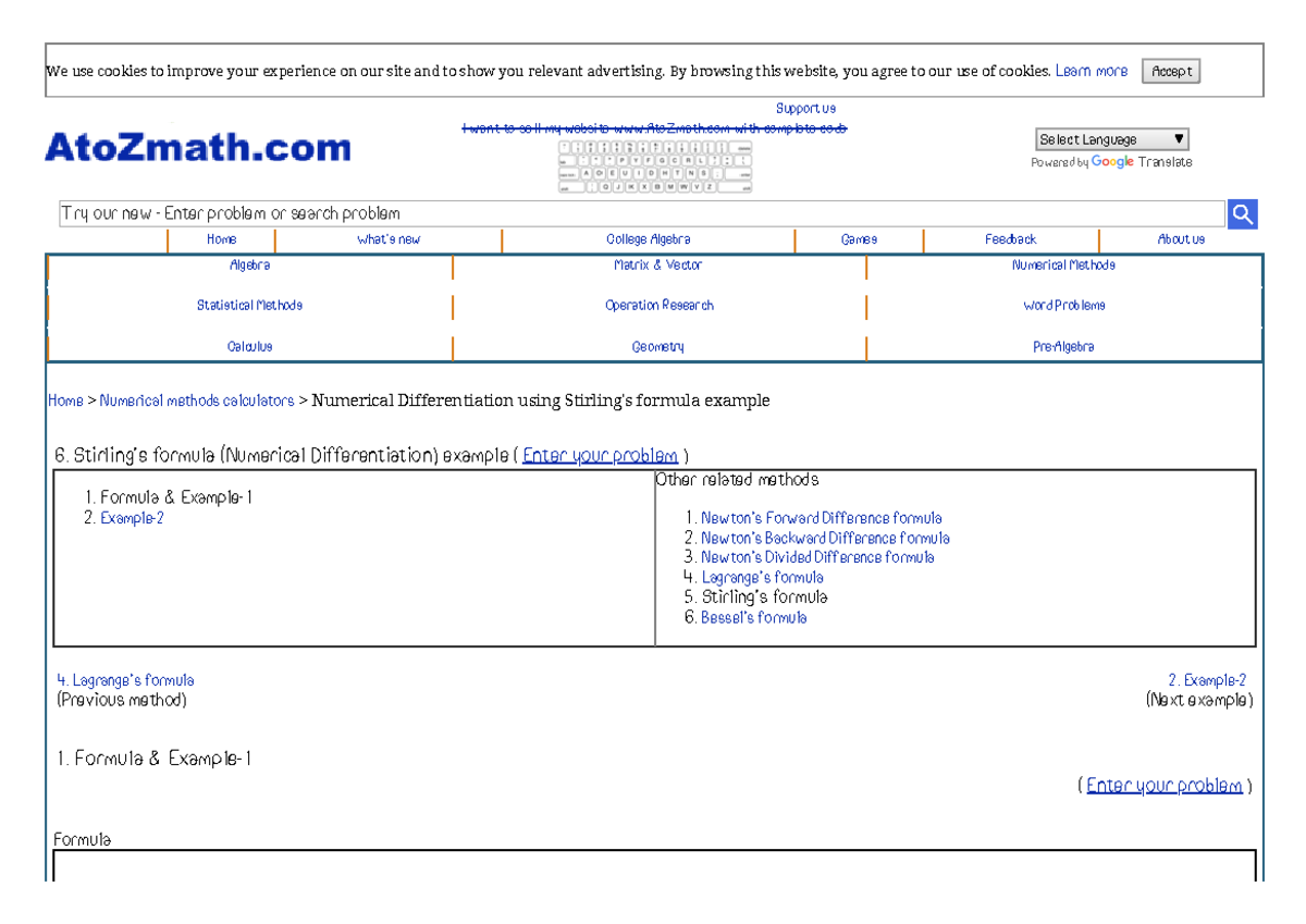 Stirling's formula (Numerical Differentiation) - We use cookies to ...