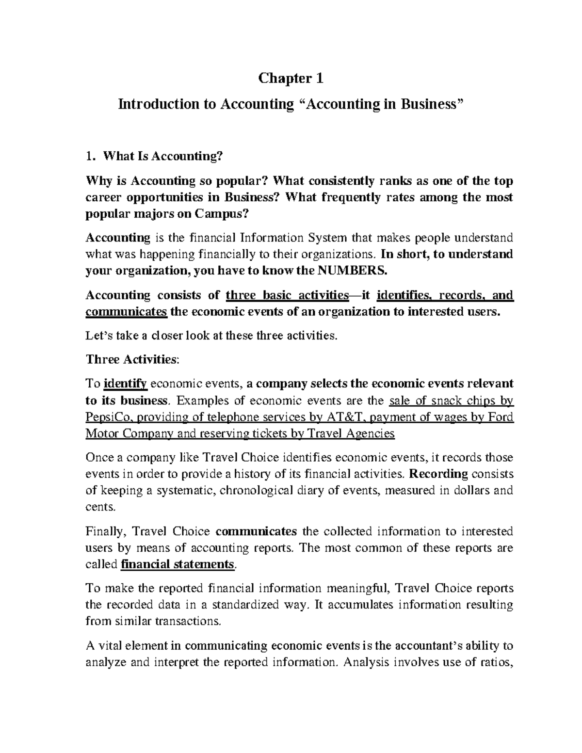 Chapter 1 Accounting - Chapter 1 Introduction to Accounting “Accounting ...