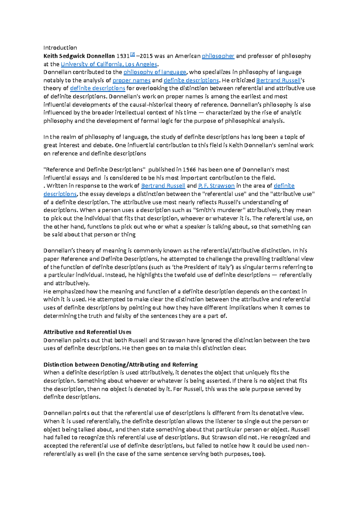 Donnellan - Summary Philosophy of Language - Introduction Keith ...