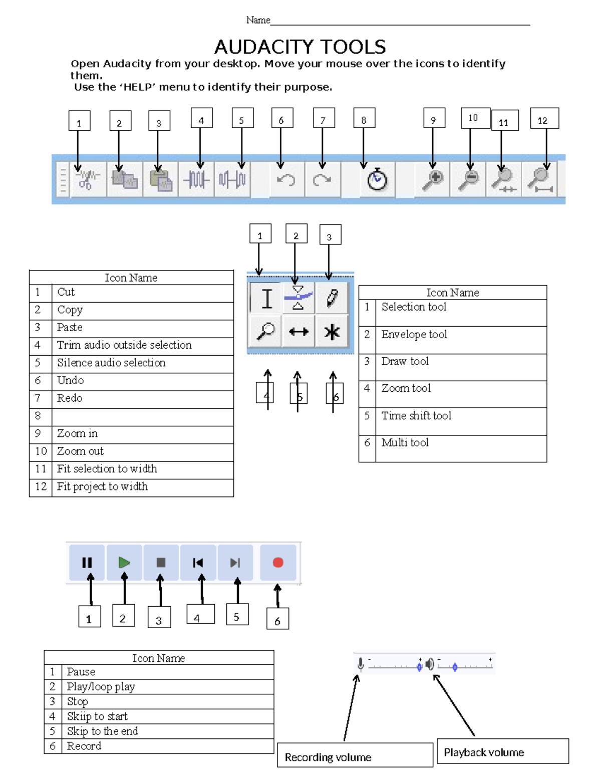 Audacity Tools Worksheet 23 - Name ...