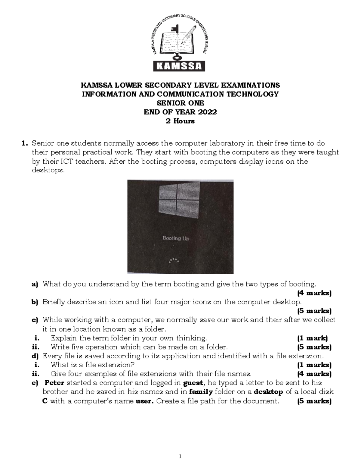 Ict s - ict notes - 1 KAMSSA LOWER SECONDARY LEVEL EXAMINATIONS ...