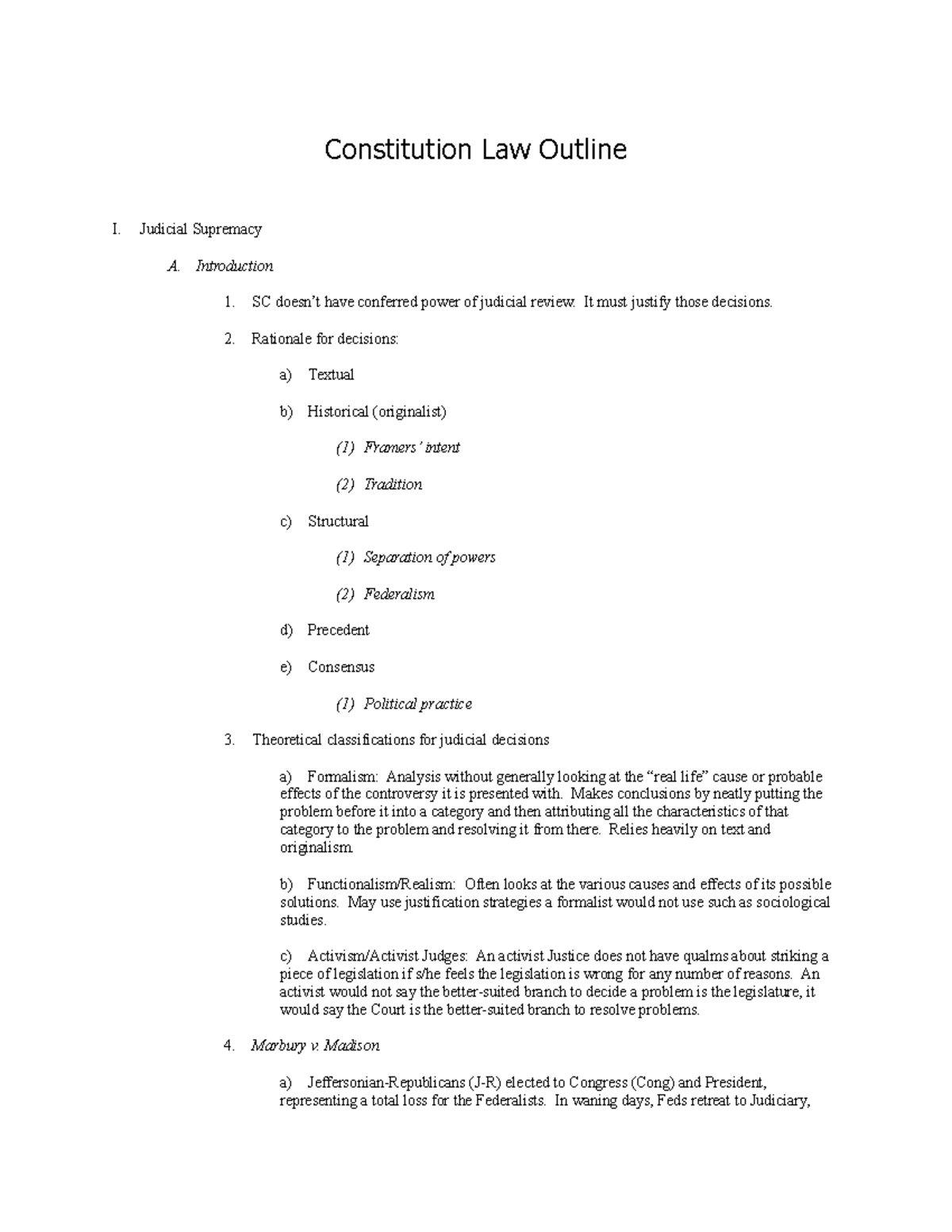Constitutional Law Outline - 2 - Constitution Law Outline I. Judicial ...