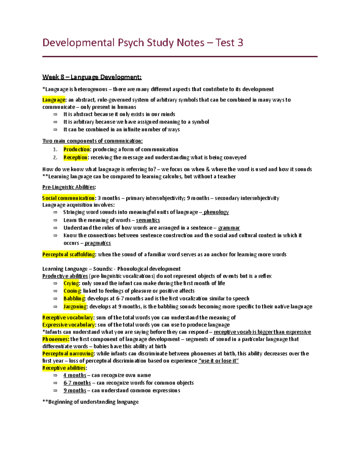 Developmental Pscyh - midterm 3 notes - Developmental Psych Study Notes ...