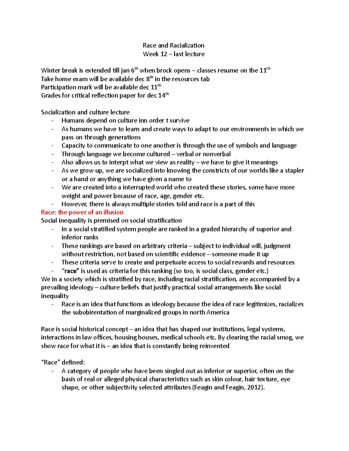 Race and Racialization Lecture - Week 12 Soci 1F90 - Race and ...