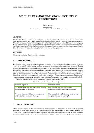 Zimbabwe mlearning - MOBILE LEARNING ZIMBABWE- LECTURERS’ PERCEPTIONS ...