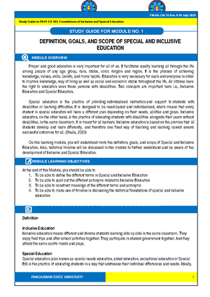 Prof Ed 105 - Midterm Exam - Foundations of Special and Inclusive ...