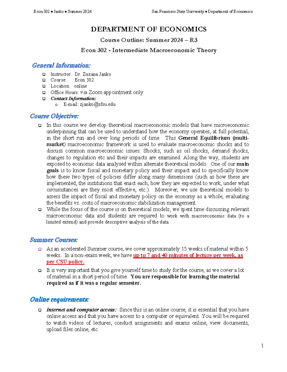 ECON 302 Summer 2024 - 1234 - DEPARTMENT OF ECONOMICS Course Outline ...