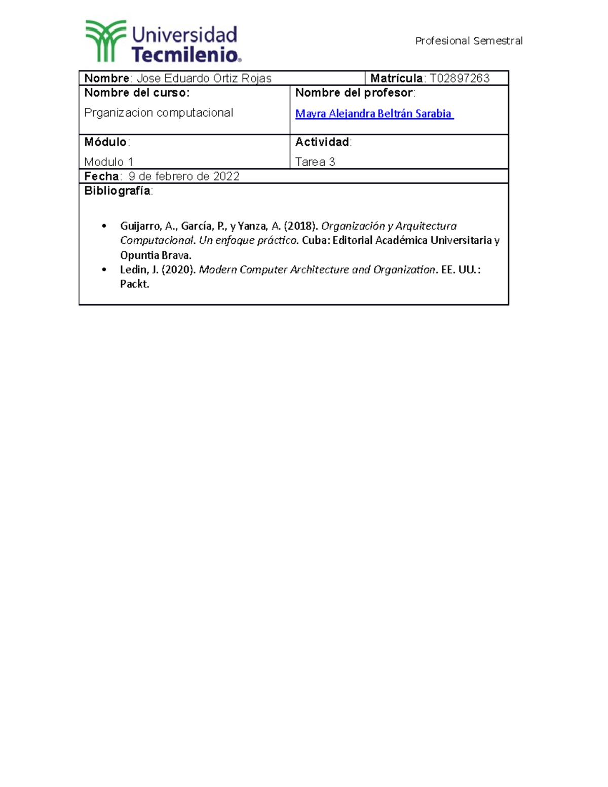 Act 4 orga compu - ...... - Organización computacional - TecMilenio ...