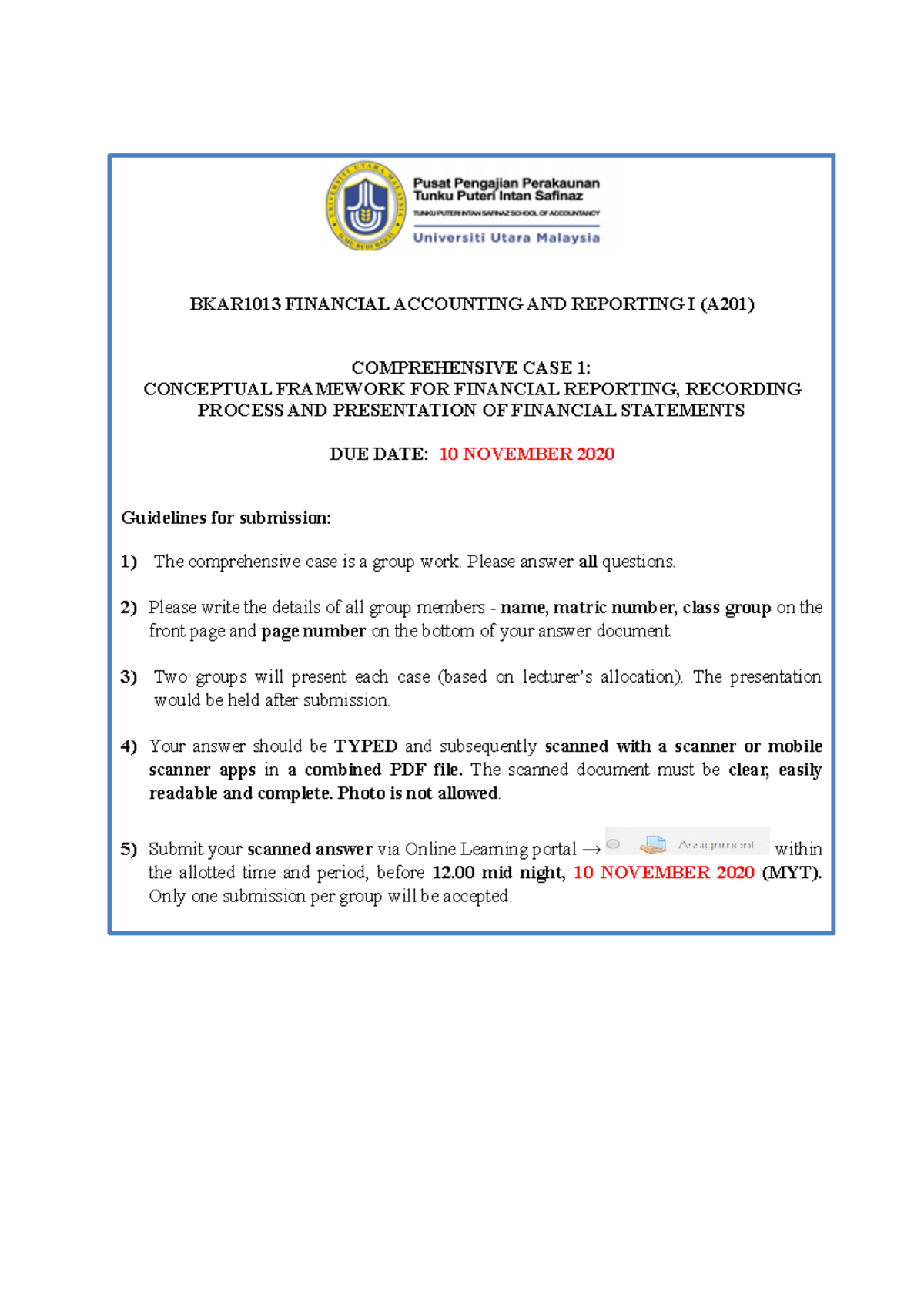 CC1 A201 student - TUTORIAL - BKAR1013 FINANCIAL ACCOUNTING AND ...