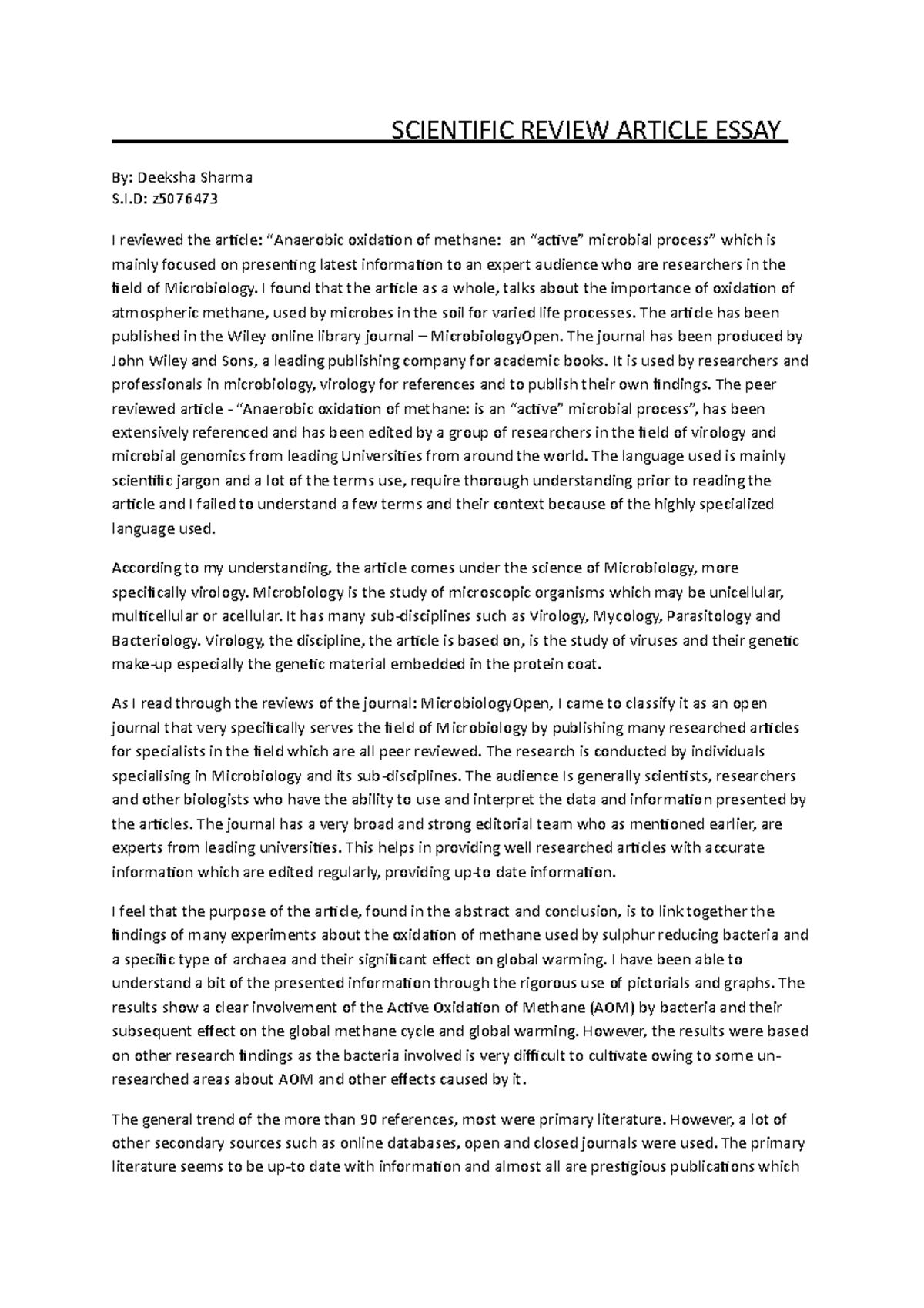 Scientific literature essay - final DRAFT - SCIENTIFIC REVIEW ARTICLE ...