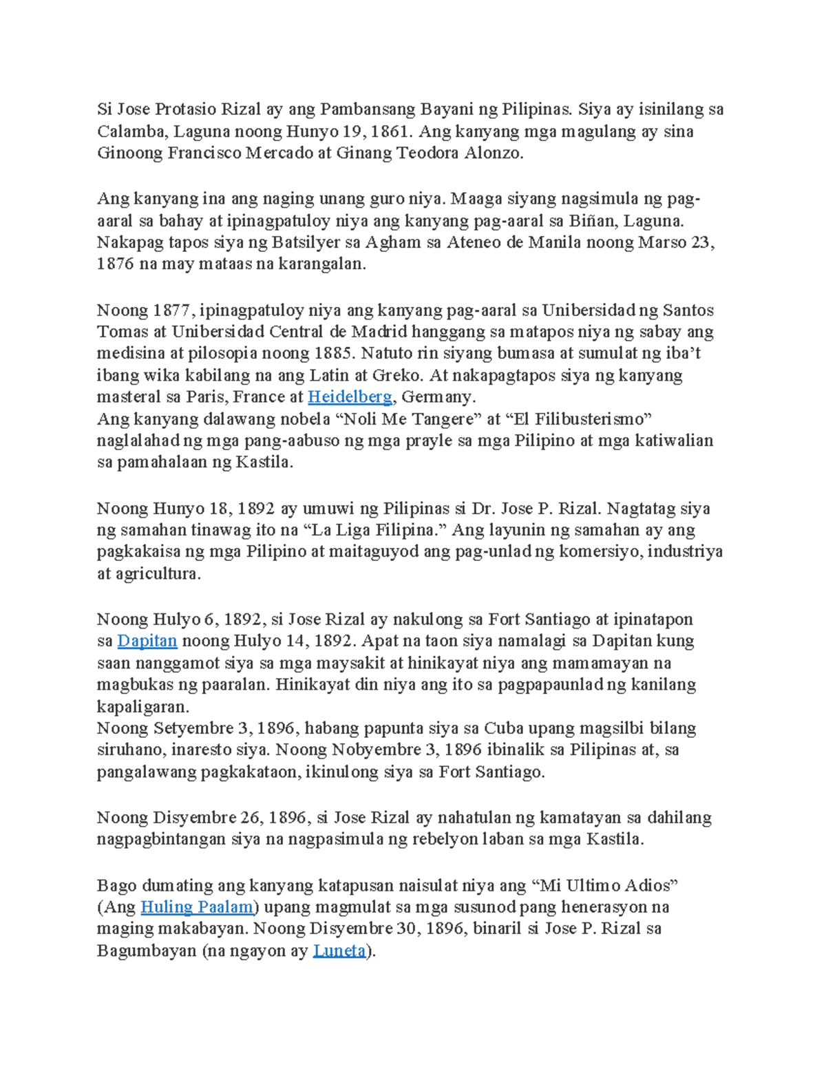 Talambuhay ni Jose Rizal - Si Jose Protasio Rizal ay ang Pambansang ...