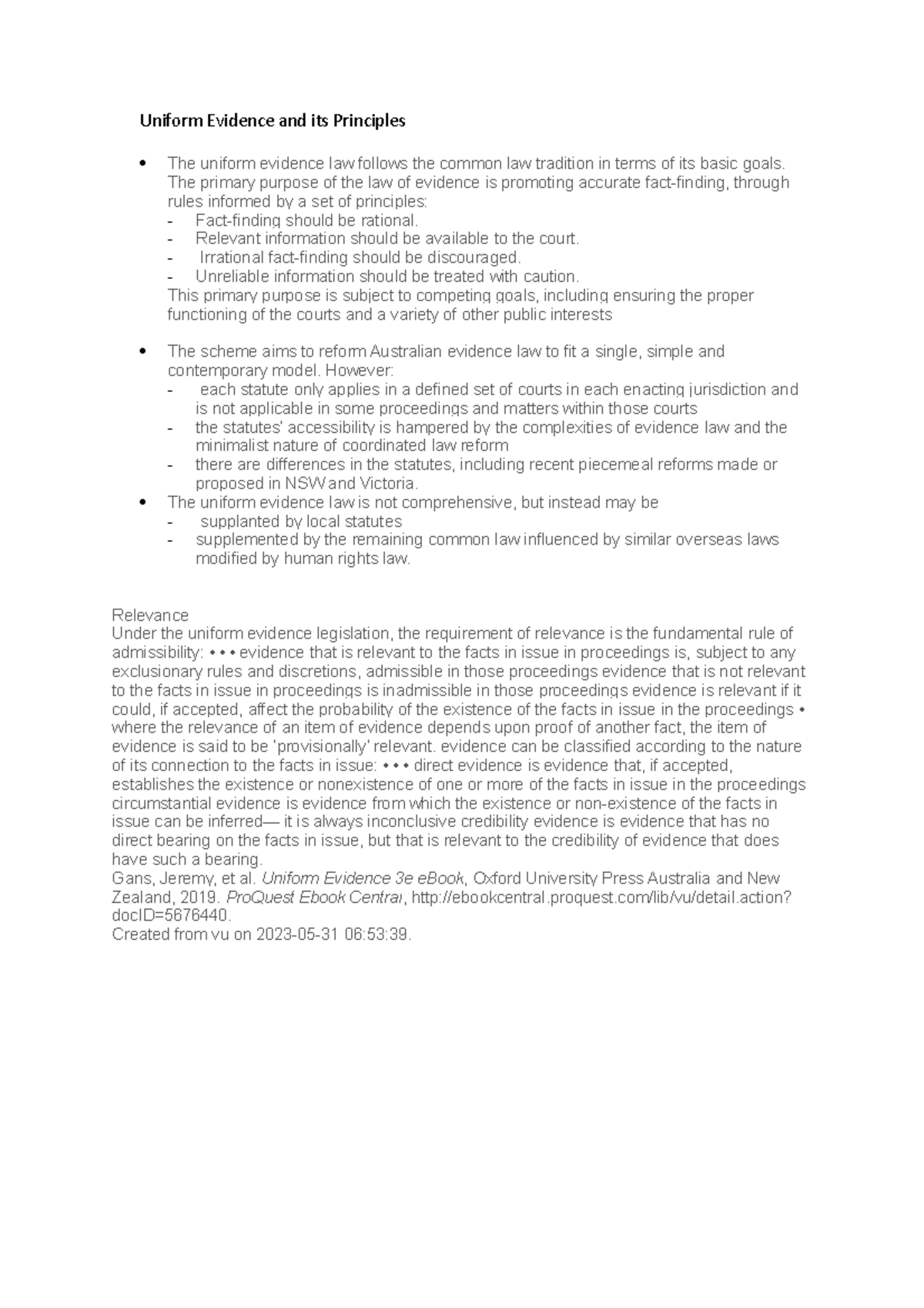 Study Notes - Uniform Evidence and its Principles The uniform evidence ...