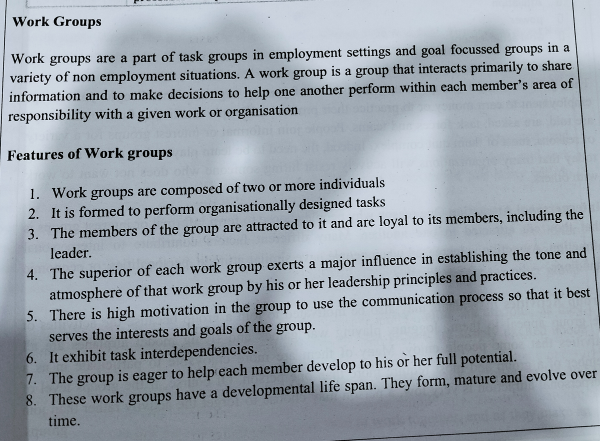 Work groups and its features - M.Com - Studocu