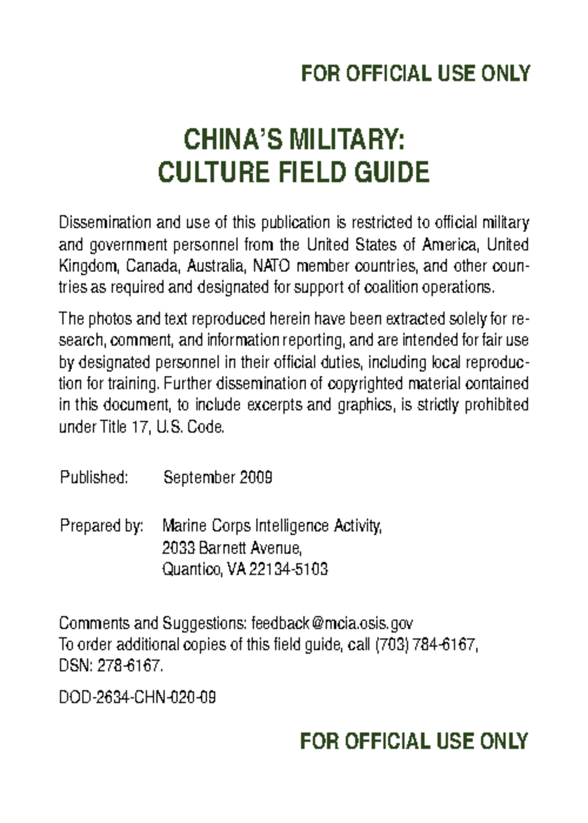MCIA-China Military Culture Guide - For oFFicial Use only For oFFicial ...