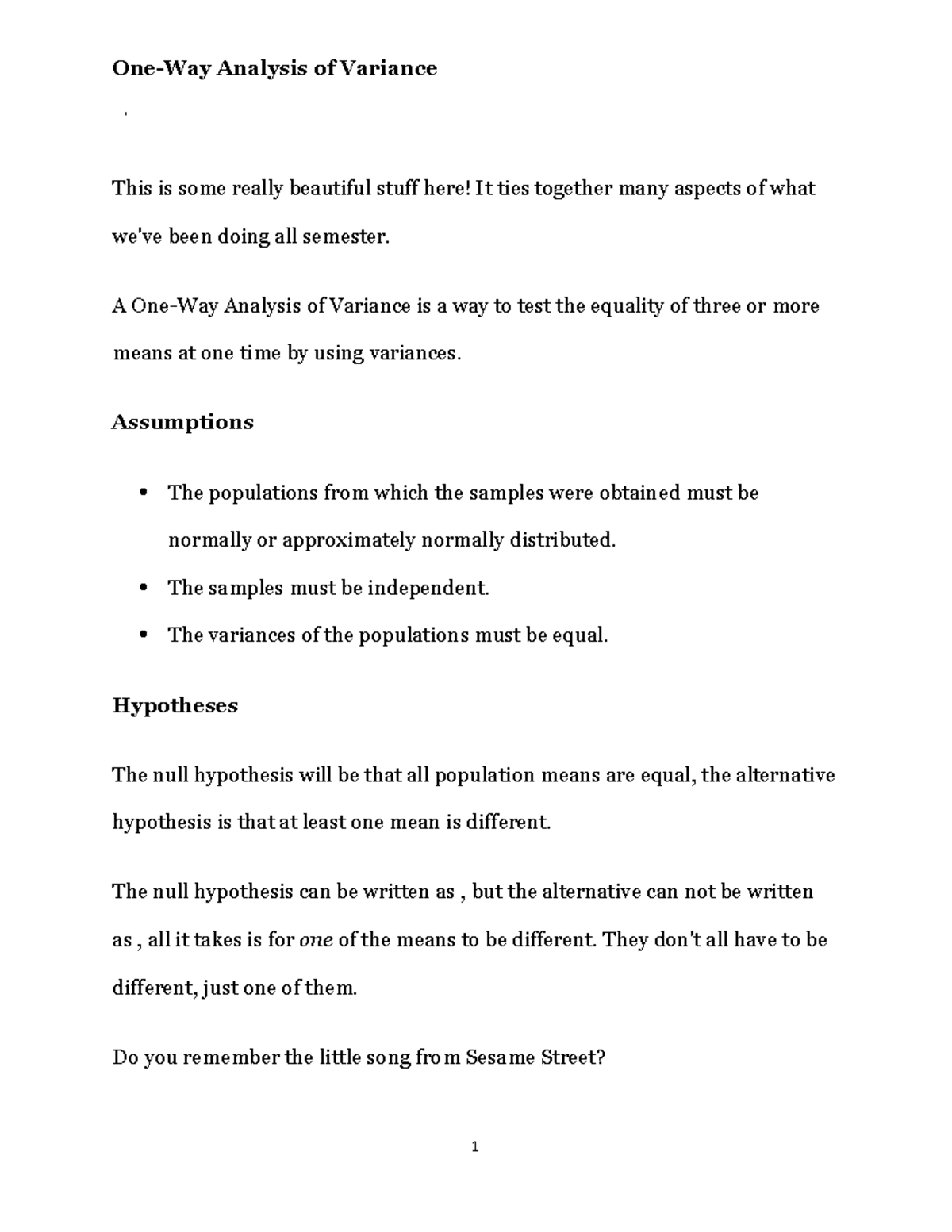 2021- Statistical Sciences - One-Way Analysis of Variance - This is ...