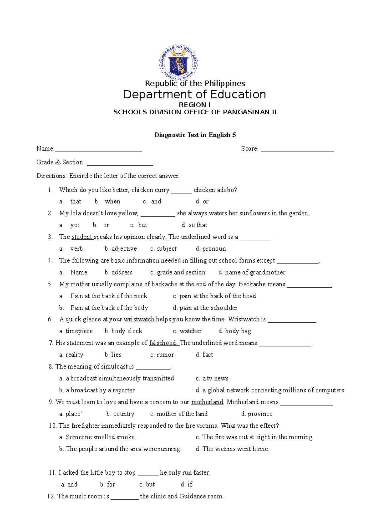 Grade-5-Test-Questions - Republic of the Philippines Department of ...