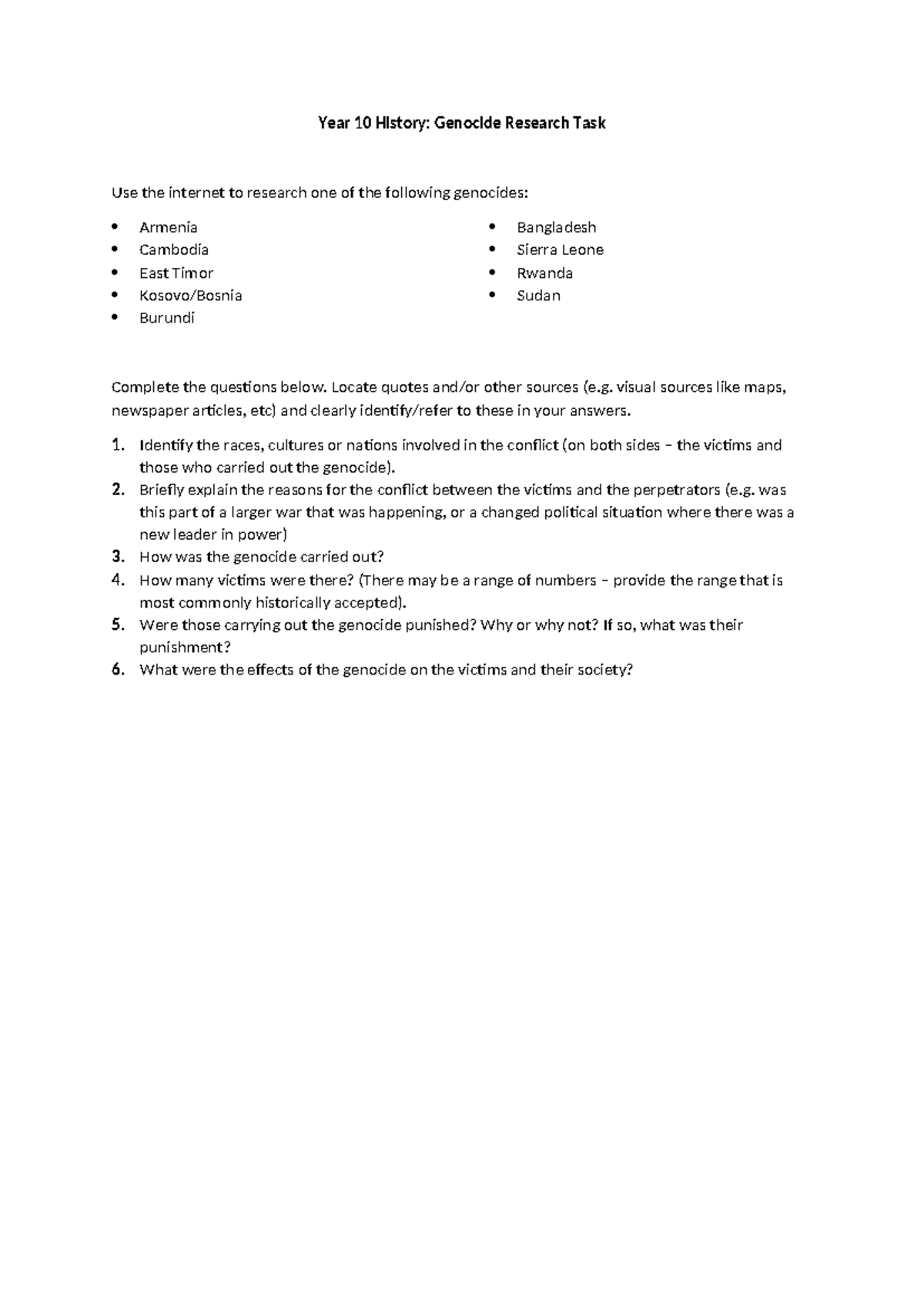 1.2 Genocide Research Task - Year 10 History: Genocide Research Task ...
